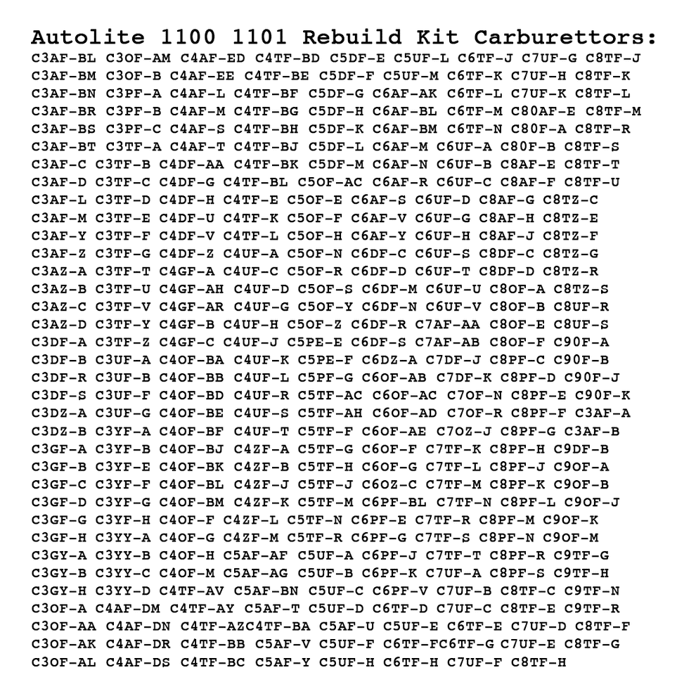 Rebuild Kit Autolite 1100 1101 Carburettor 1953-69 Ford 6 Cylinder inc ...